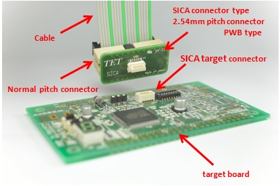 Conversion adapter for JTAG, SICA 2.54mm pitch connector PWB type catalogue